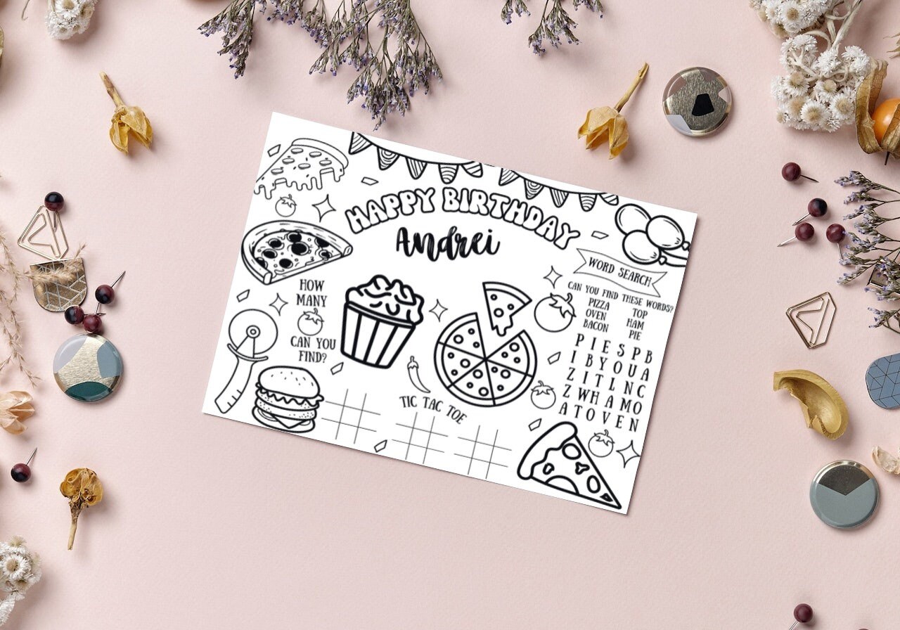 Editable Pizza Party Placemat Printable Italian Party Coloring Page ...