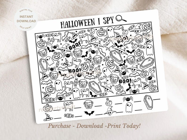Halloween I Spy Coloring Sheet, Halloween Birthday Party Favors ...