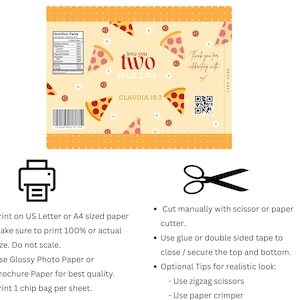 Editable Pizza Party Favors, Kids 2nd Birthday Chip Bag, Valentines ...