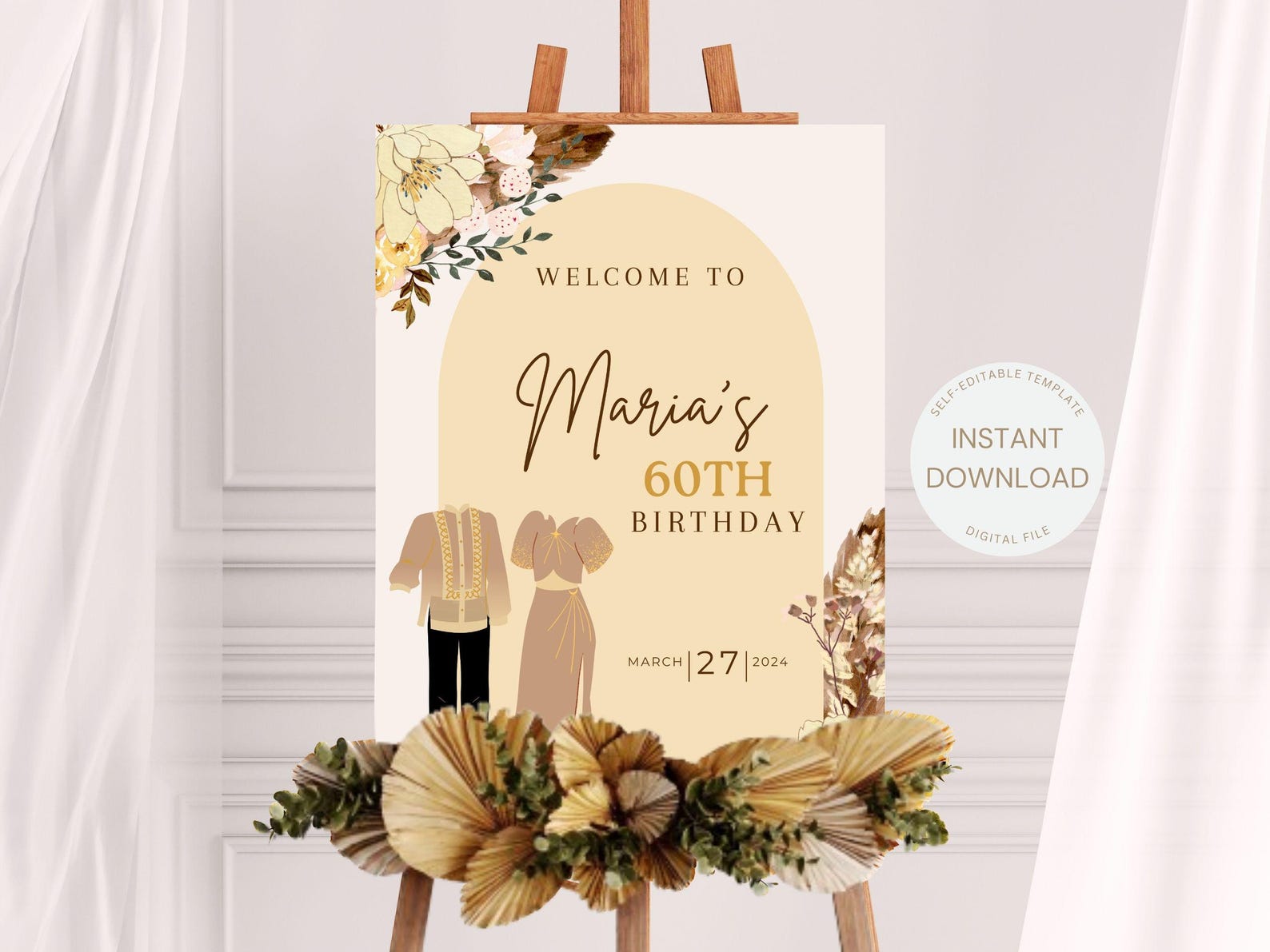 Modern Filipiniana Birthday Welcome Sign Template Filipino Party - Etsy