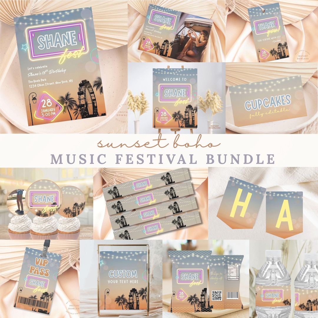 Editable Music Festival Bundle Template Invitation Sign Favors Decor ...
