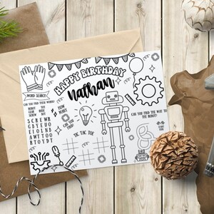 Personalized Robot Activity Sheet Robot Placemats Robot Coloring Page ...