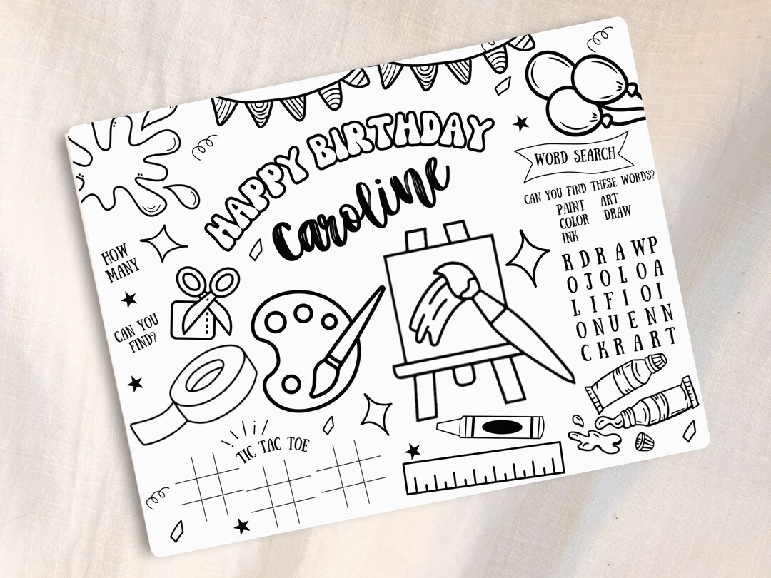 Art Party Birthday Printable Coloring Page Art Party Favor Art Party ...