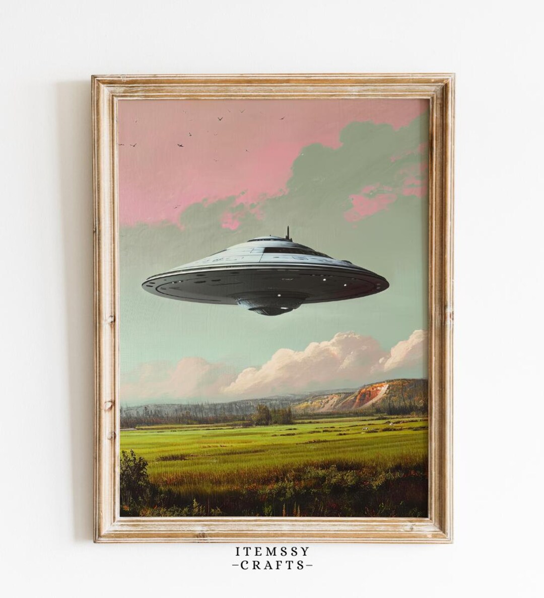 Retro Cosmic UFO Wall Art – Trippy Vintage Space Print, Psychedelic ...