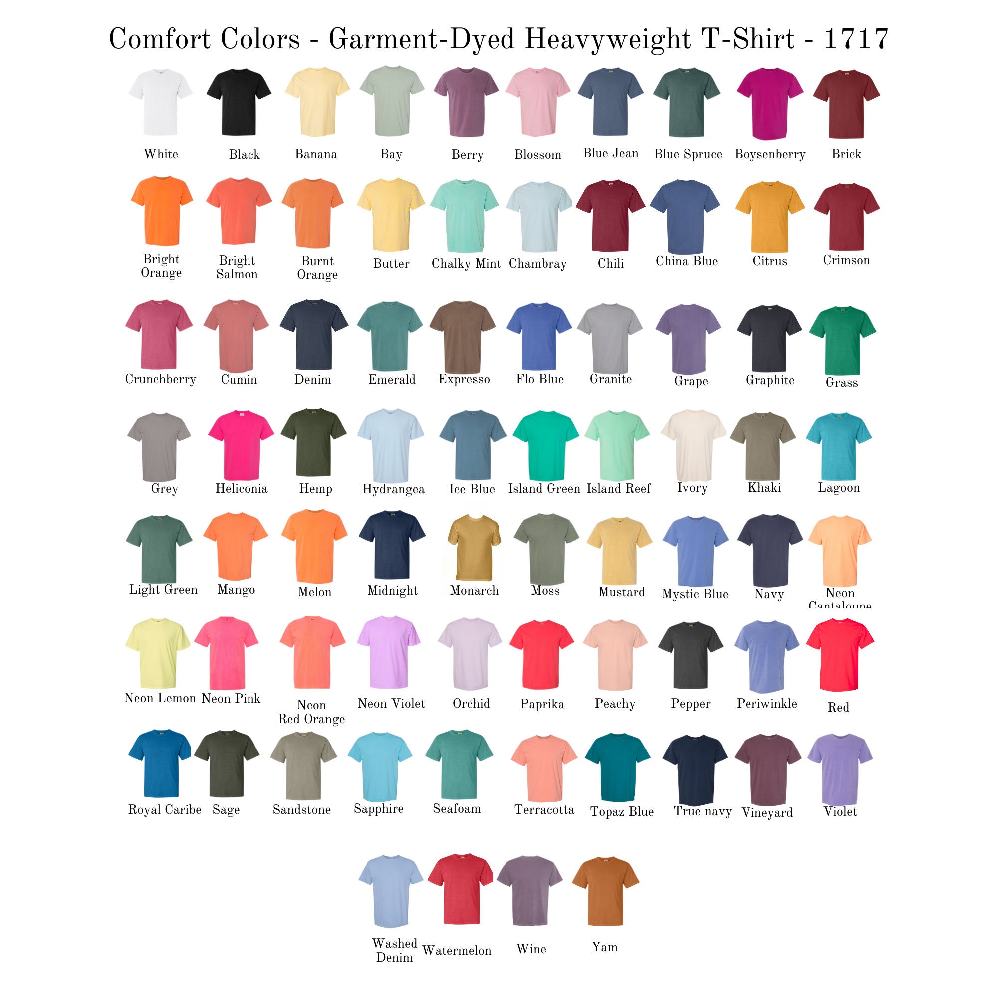 Editable Comfort Colors C1717 Color Chart, Canva Template Editable ...