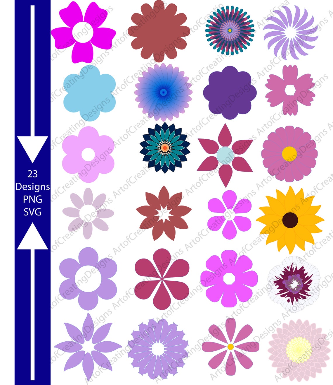 Cute Flower Svg Bundle, Gardening Flower Icon Svg, Flat Flowers Clipart ...