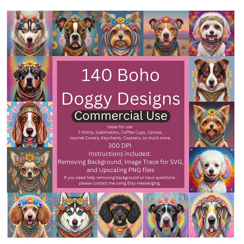 Boho Dog Clipart Bundle, 140 Dog Clipart Sublimation Designs, Dog ...