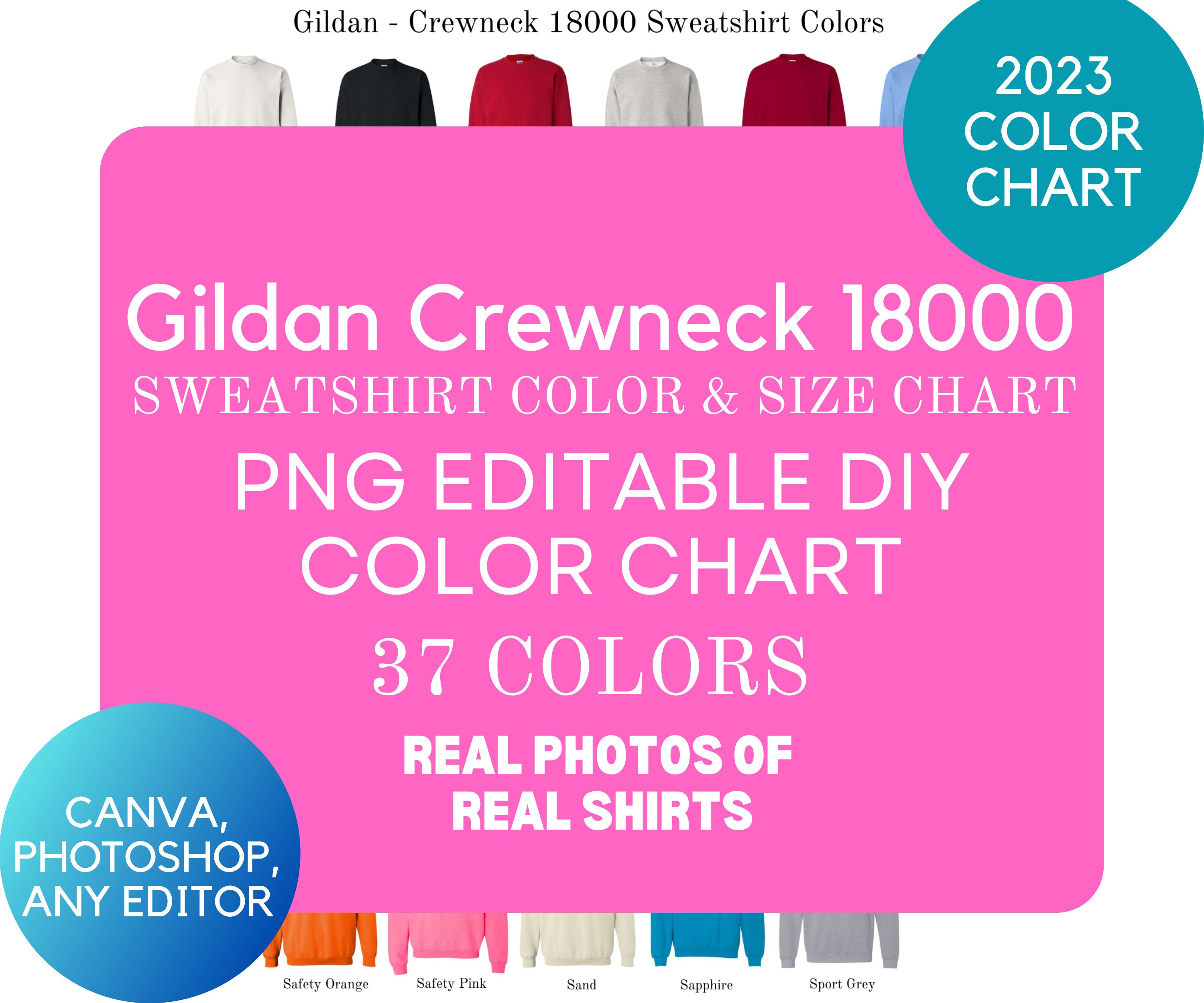 Gildan 18000 Color Chart, Gildan 18000 Size Chart Included, G180 Color ...