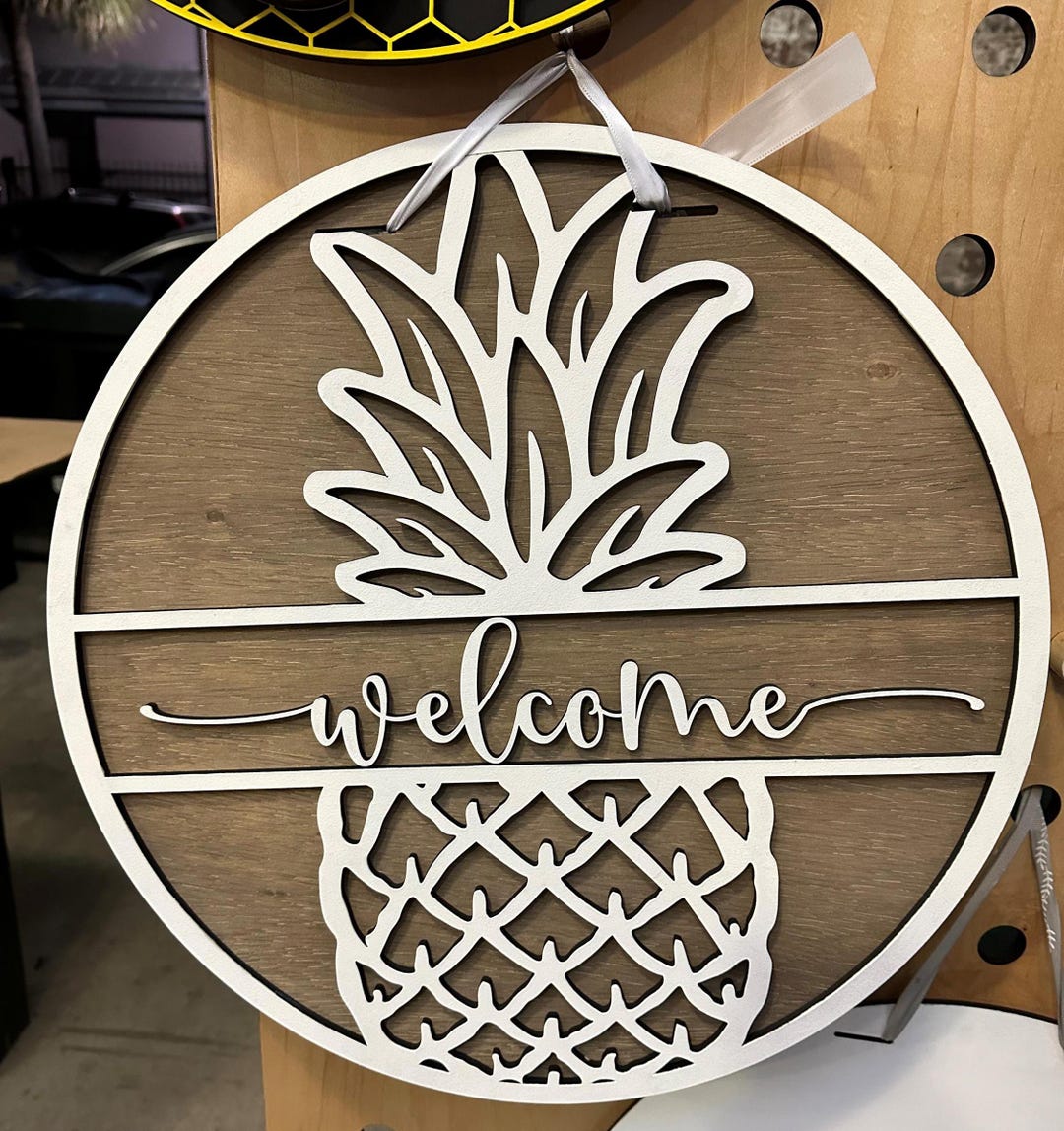 Welcome Pineapple Door Sign SVG File, Glowforge Files, Welcome Door ...