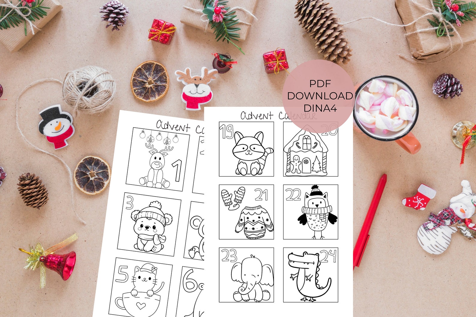 Advent Calendar for Children to Print Out - 24 Coloring Cards | PDF ...