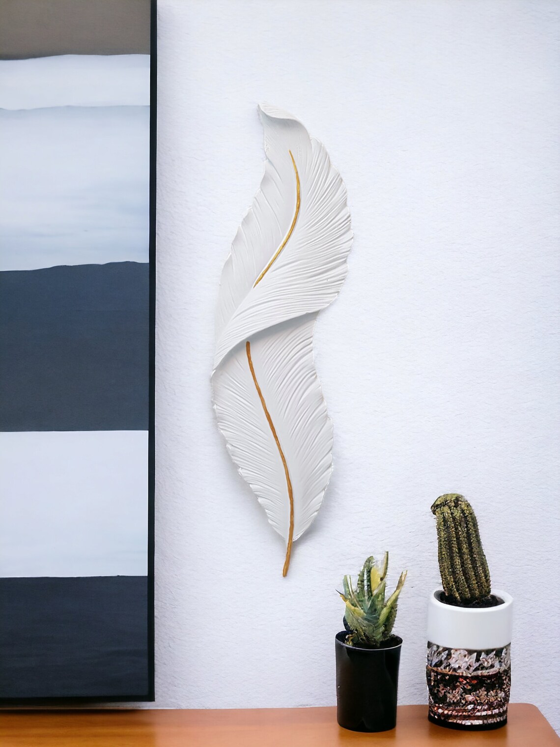 Polyester Leaf Wall Art, Black Wall Decor, White Wall Decor, Polyester ...