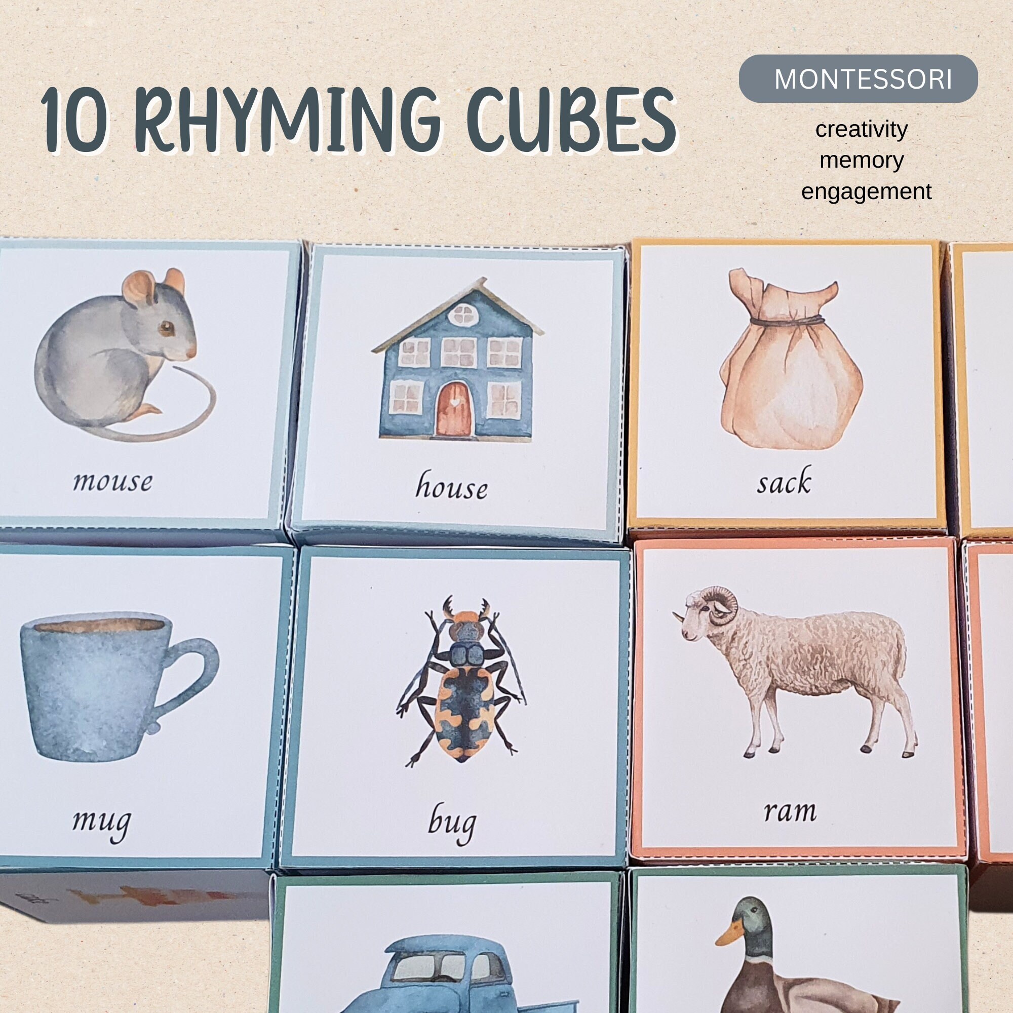 Montessori Rhyming Activity, Printable Montessori Rhyme Games, Matching ...