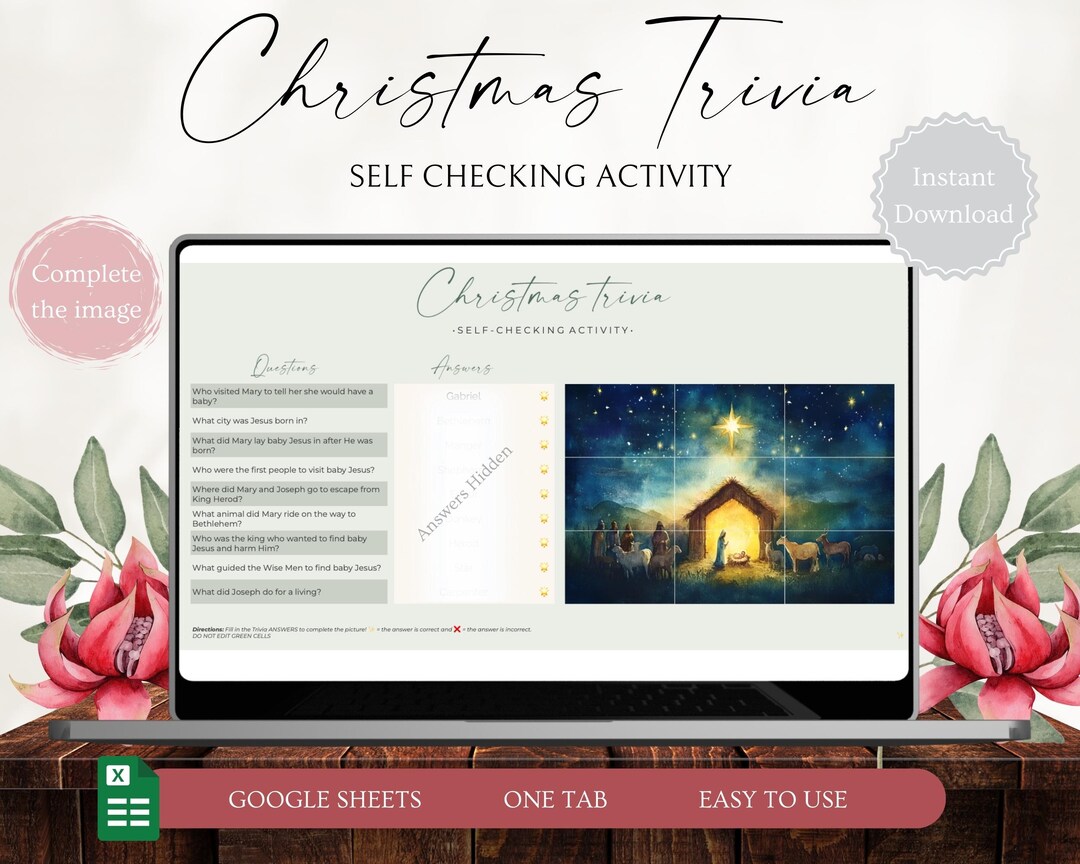 Christmas Trivia Self Checking Puzzle | Nativity Trivia | Google Sheet ...