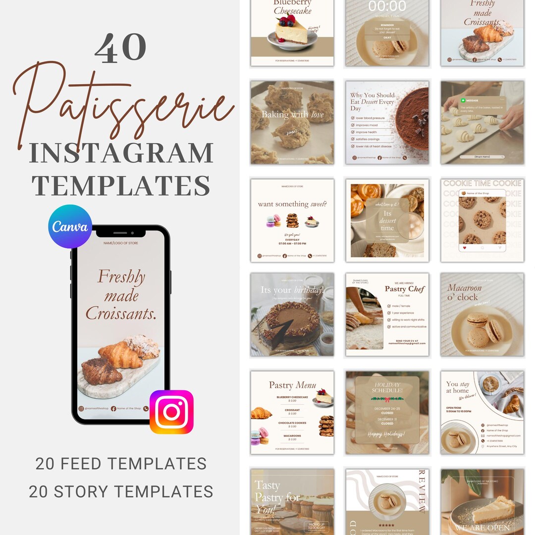 40 Patisserie Themed Instagram Post and Story Templates Patisserie ...