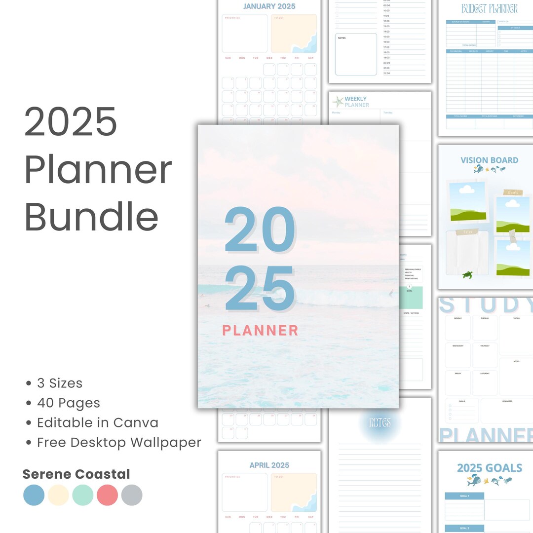 2025 Planner Template Bundle Editable in Canva Calendar Planner Serene ...