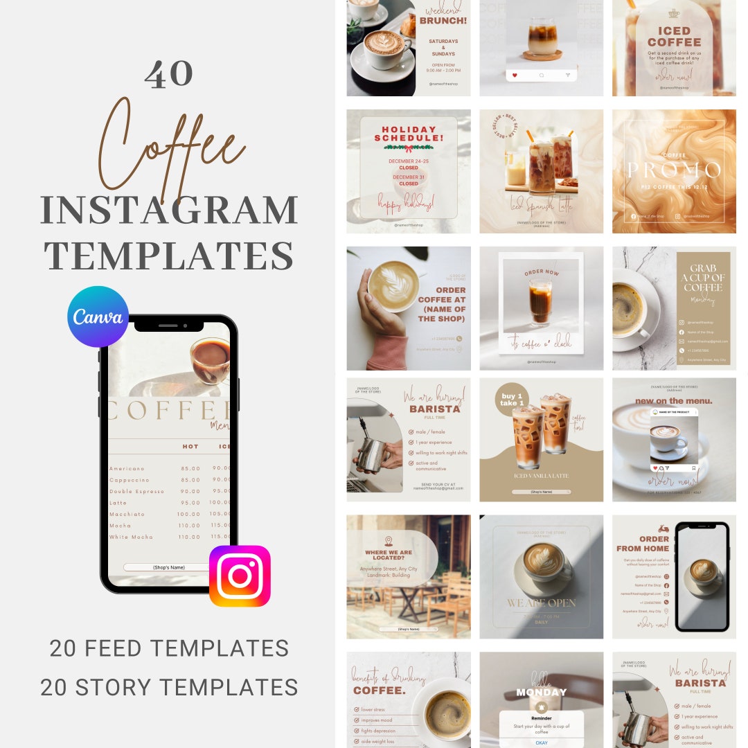 40 Coffee Theme Instagram Post and Story Templates Coffee - Etsy