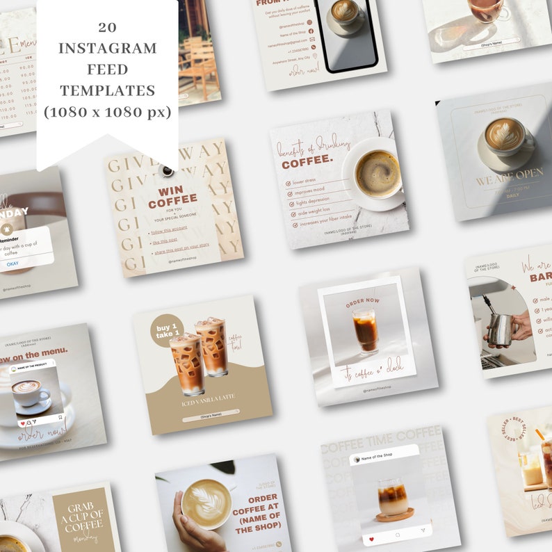 40 Coffee Shop Themed Instagram Post and Story Templates Coffee Social ...