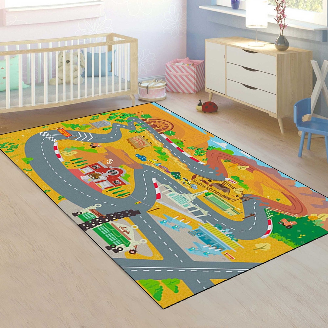 Racing Kids Rug, Racing Rug, Kid City Map Rug, Nursery Rug, Kids Room ...