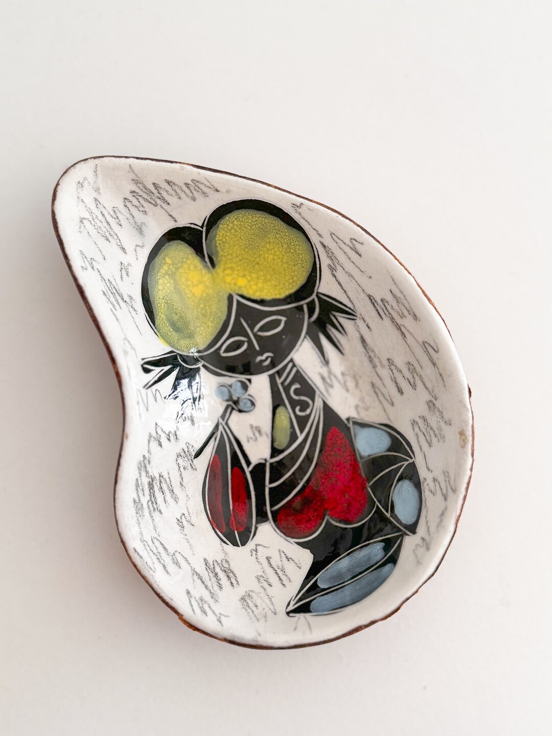 Vintage Mid Century Fantoni Era Italy Leather Back Ceramic Pottery Dish ...
