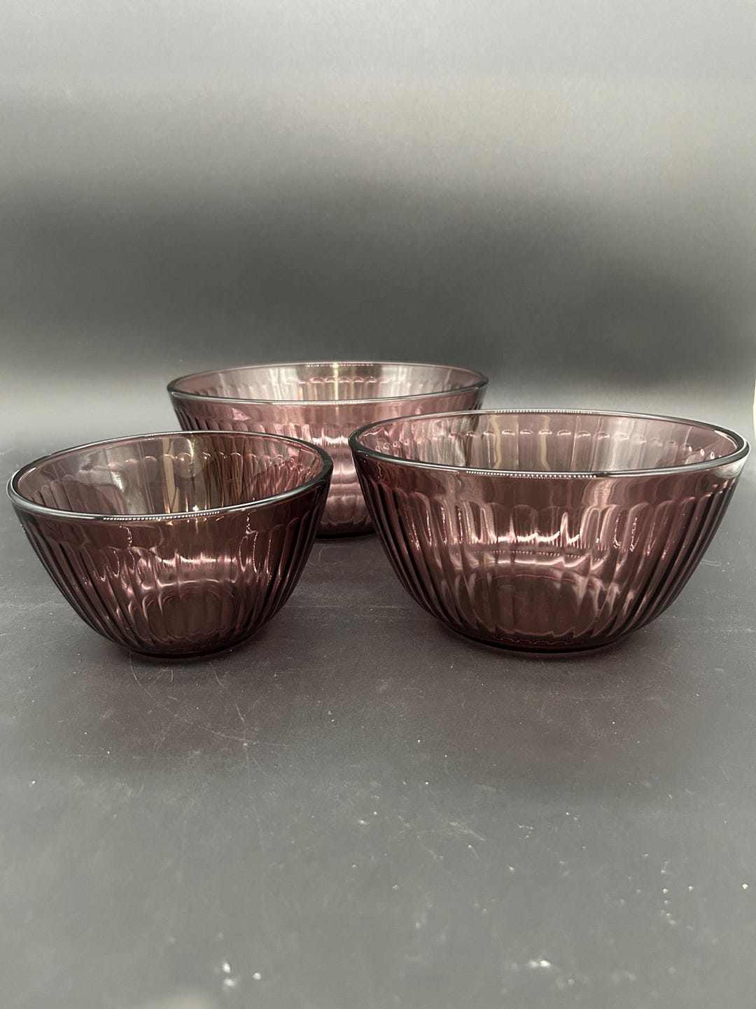 Original Ribbed Pyrex Cranberry Glass Mixing Bowl Set Pyrex 7401-S 7402 ...