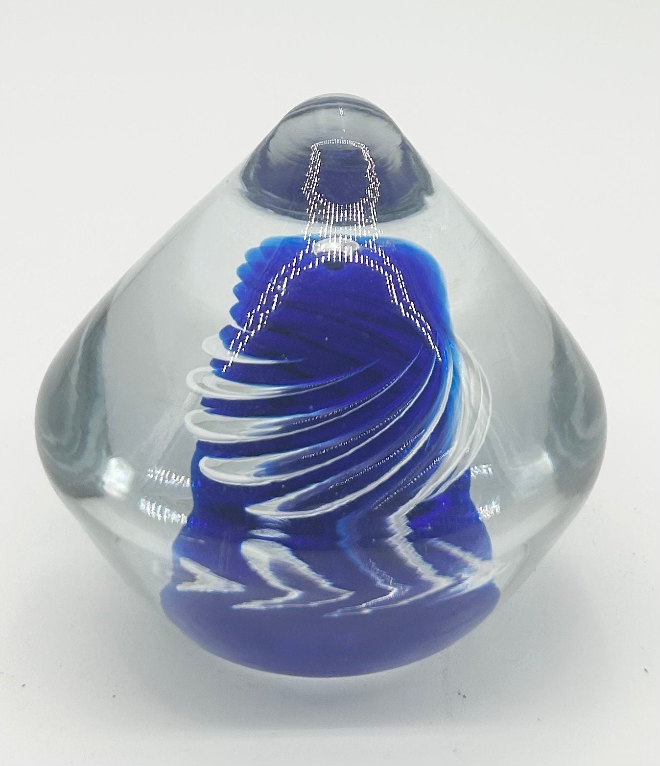 Blenko Art Glass Clear & Cobalt Blue Air Bubble Swirl Cone Shaped ...