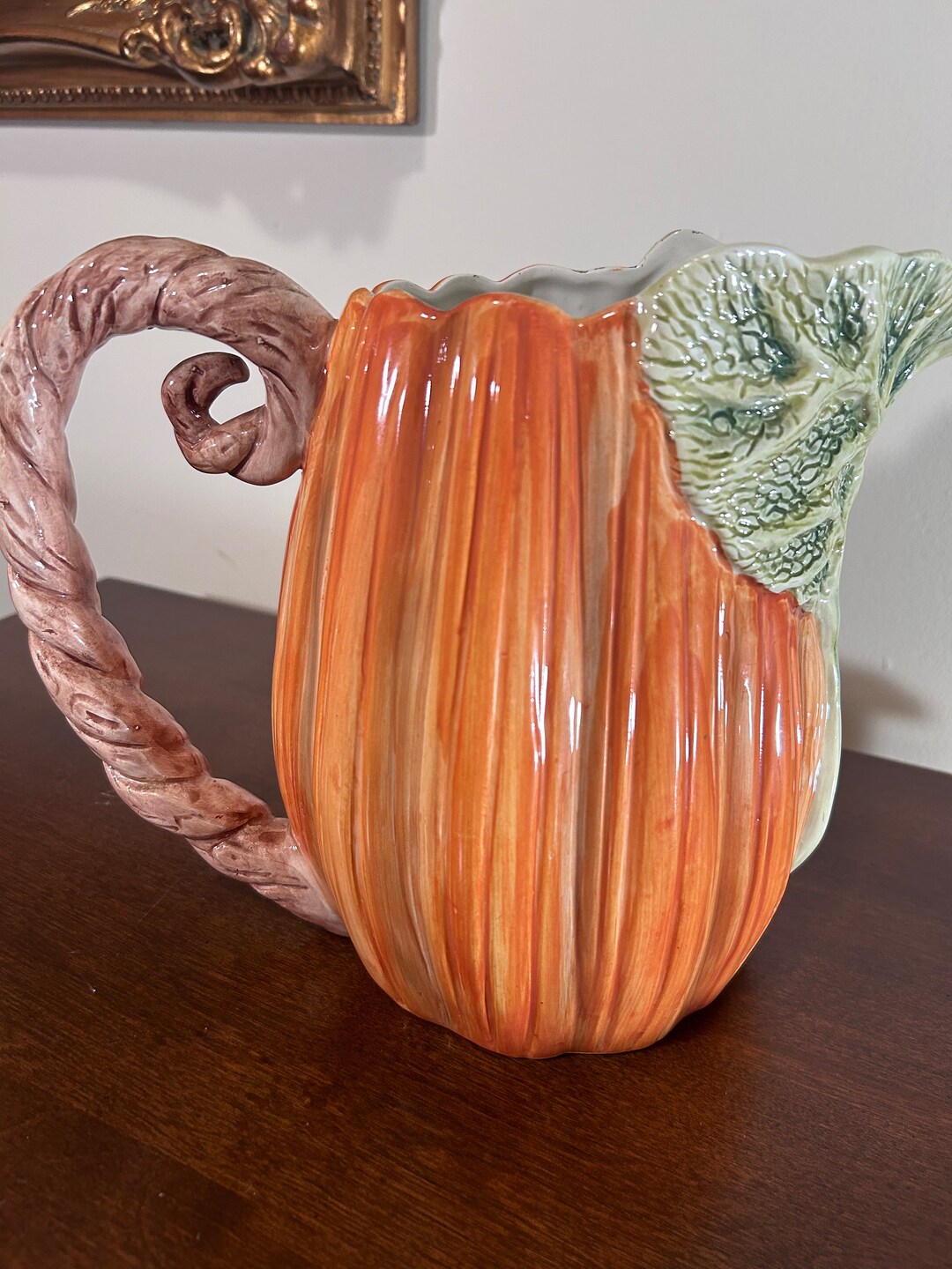 Vintage Majolica Style OCI Pumpkin Pitcher Excellent Condition. - Etsy