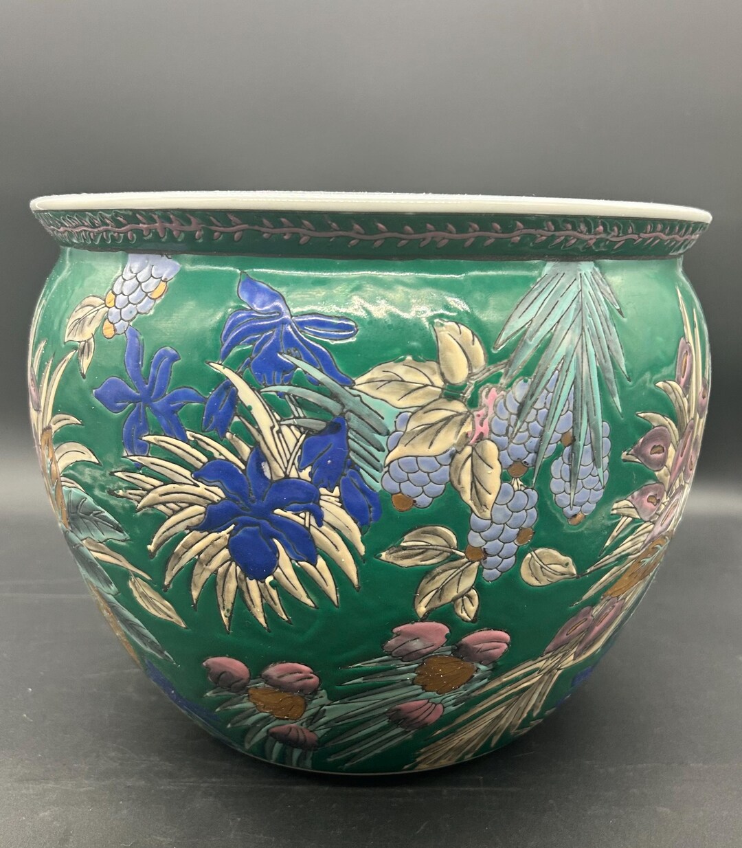 Chinese Porcelain Chinoiserie Koi Fish Pot Garden Planter Goldfish Bowl ...