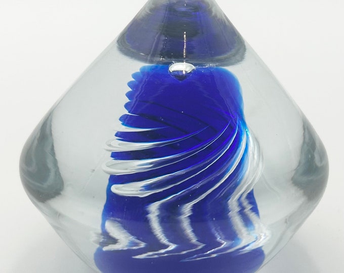 Blenko Art Glass Clear & Cobalt Blue Air Bubble Swirl Cone Shaped ...