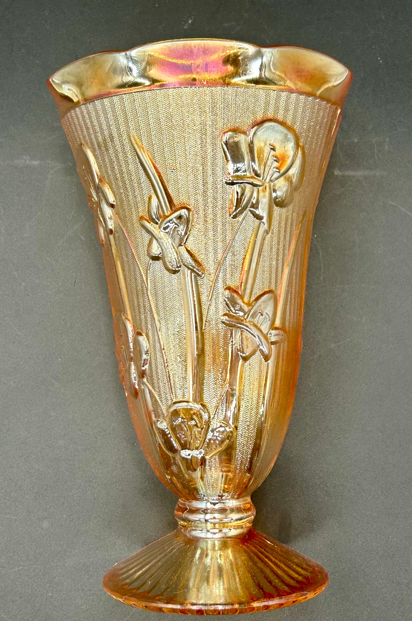 Vintage Carnival Glass Vase Herringbone Jeanette Glass Company Carnival ...