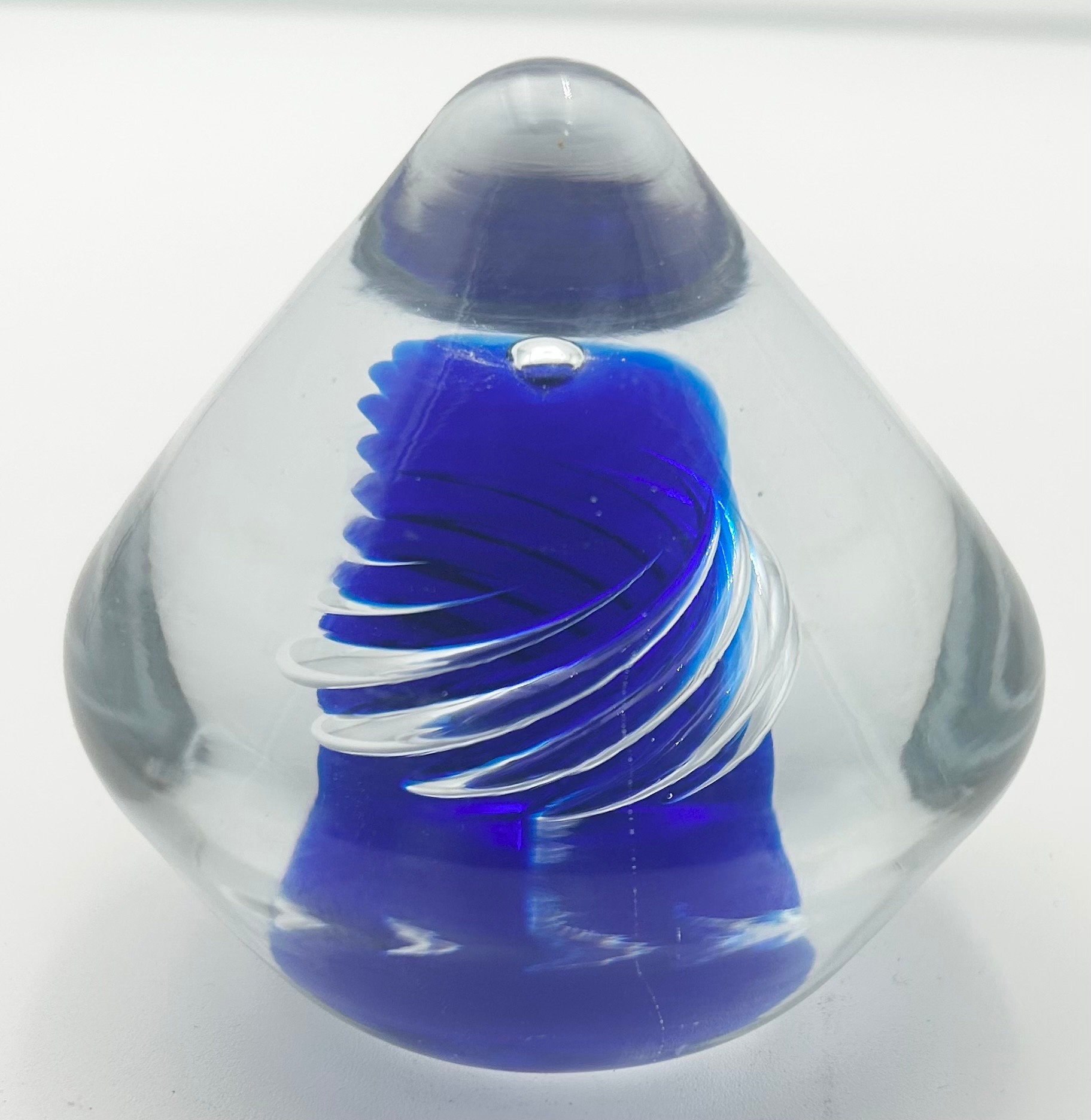 Blenko Art Glass Clear & Cobalt Blue Air Bubble Swirl Cone Shaped ...