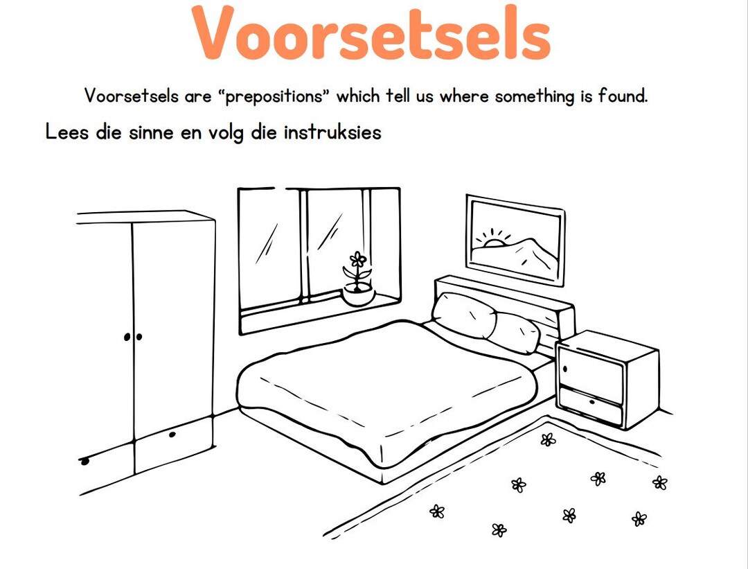 Voorsetsels: Afrikaans Prepositions Worksheet - Etsy
