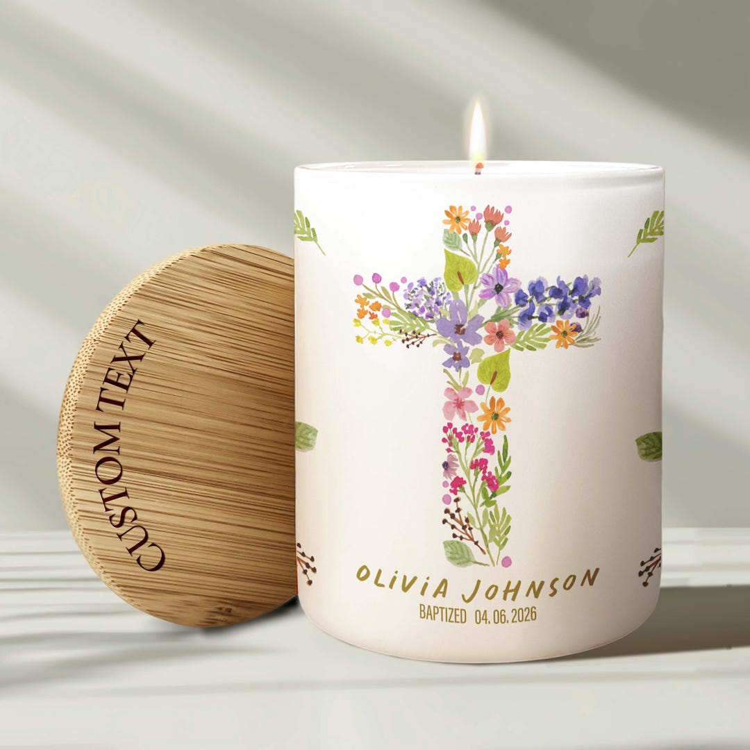 Personalized Baptism Candle, Floral Cross Christening Gift, Godparents ...