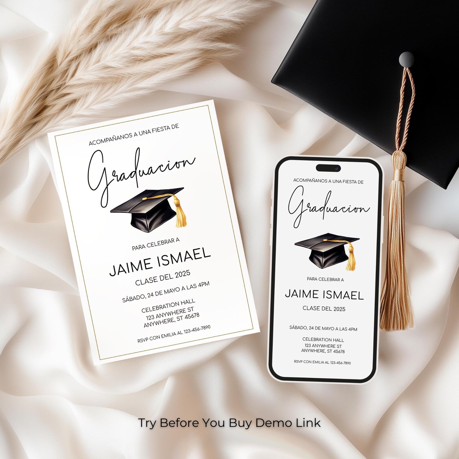 Editable Spanish Graduation Party Invitation, Graduation Announcement ...