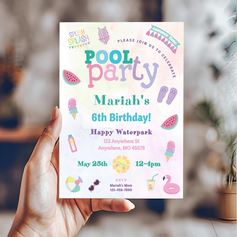 6th Birthday Pool Party Invitation, Printable Invitation, Swim Party ...
