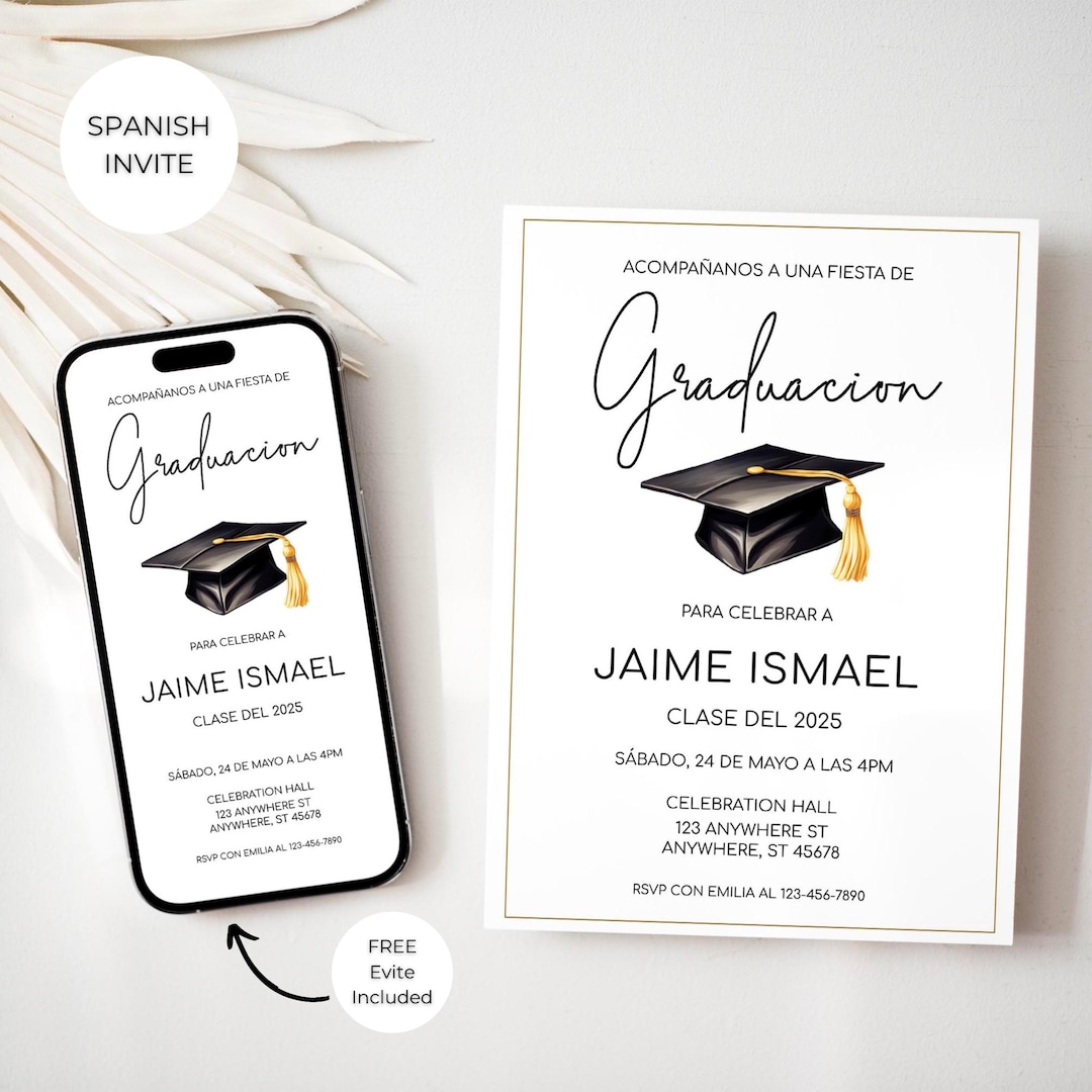 Editable Spanish Graduation Party Invitation, Graduation Announcement ...