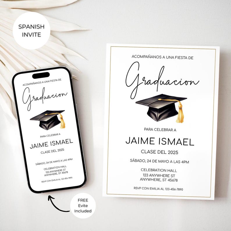 Editable Spanish Graduation Party Invitation, Graduation Announcement ...
