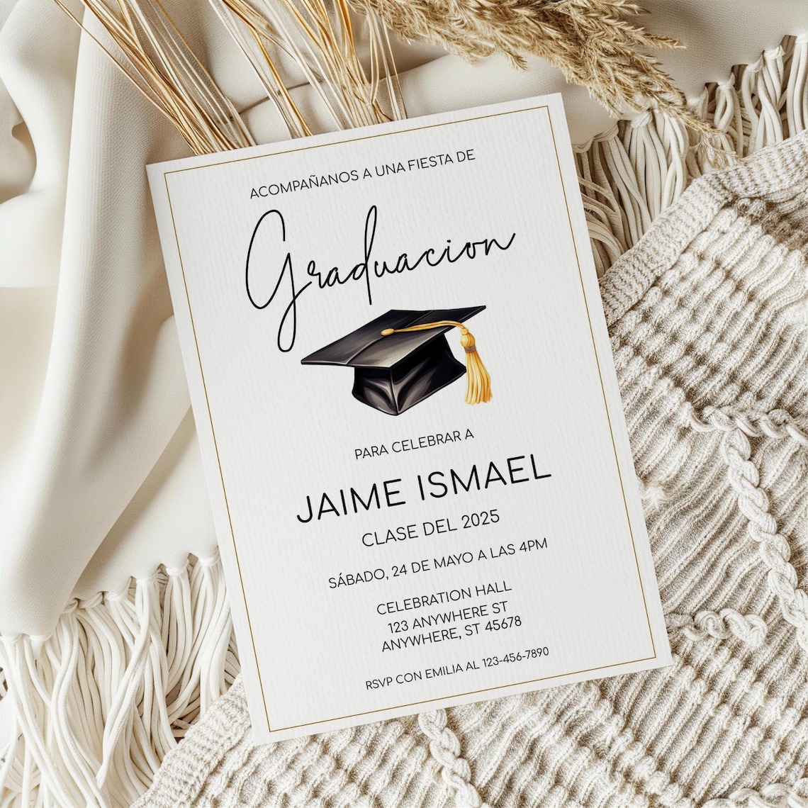 Editable Spanish Graduation Party Invitation, Graduation Announcement ...