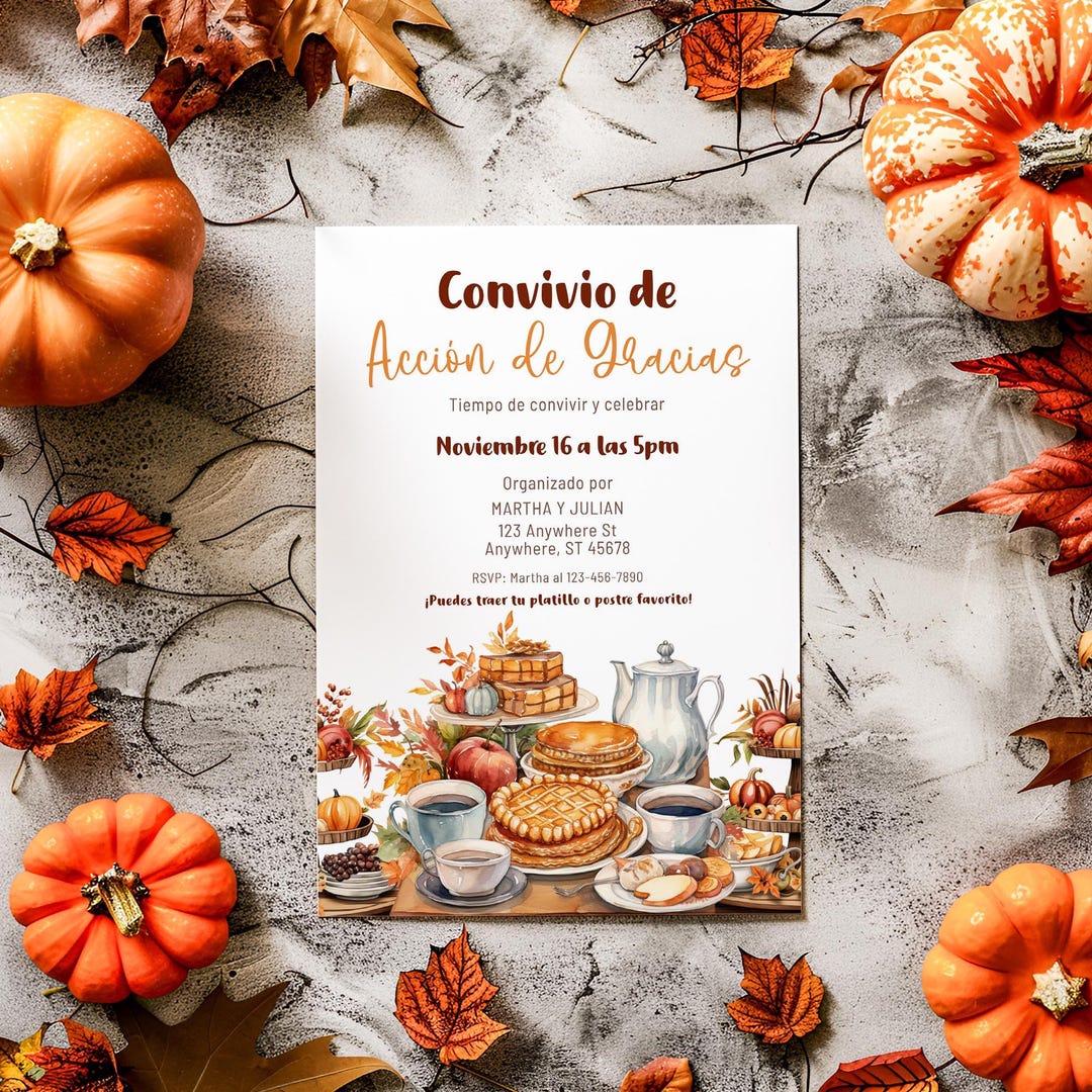 Spanish Friendsgiving Potluck Invitation, Convivio De Acción De Gracias ...