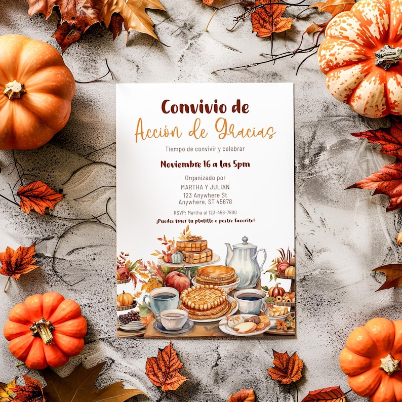 Spanish Friendsgiving Potluck Invitation, Convivio De Acción De Gracias ...