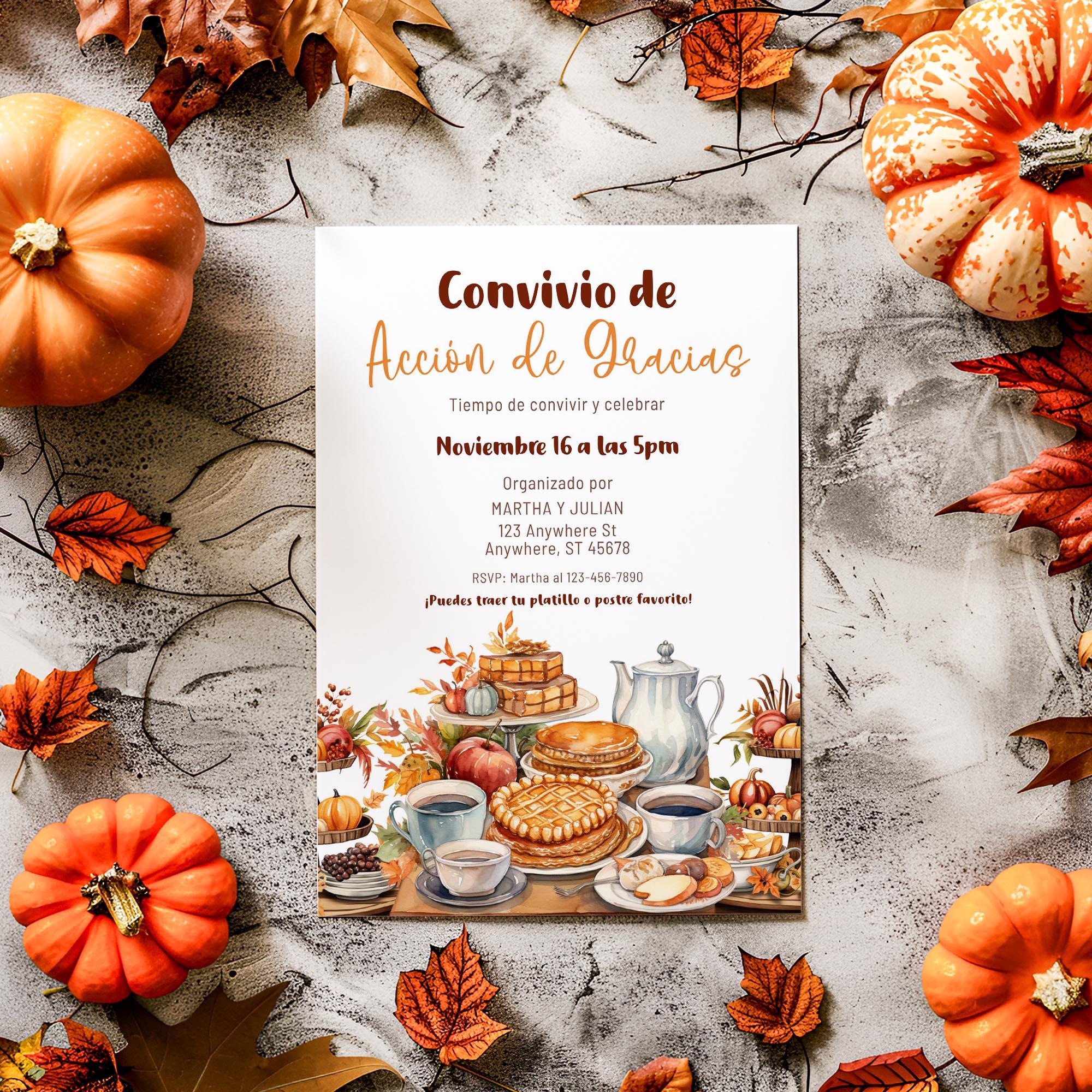Spanish Friendsgiving Potluck Invitation, Convivio De Acción De Gracias ...