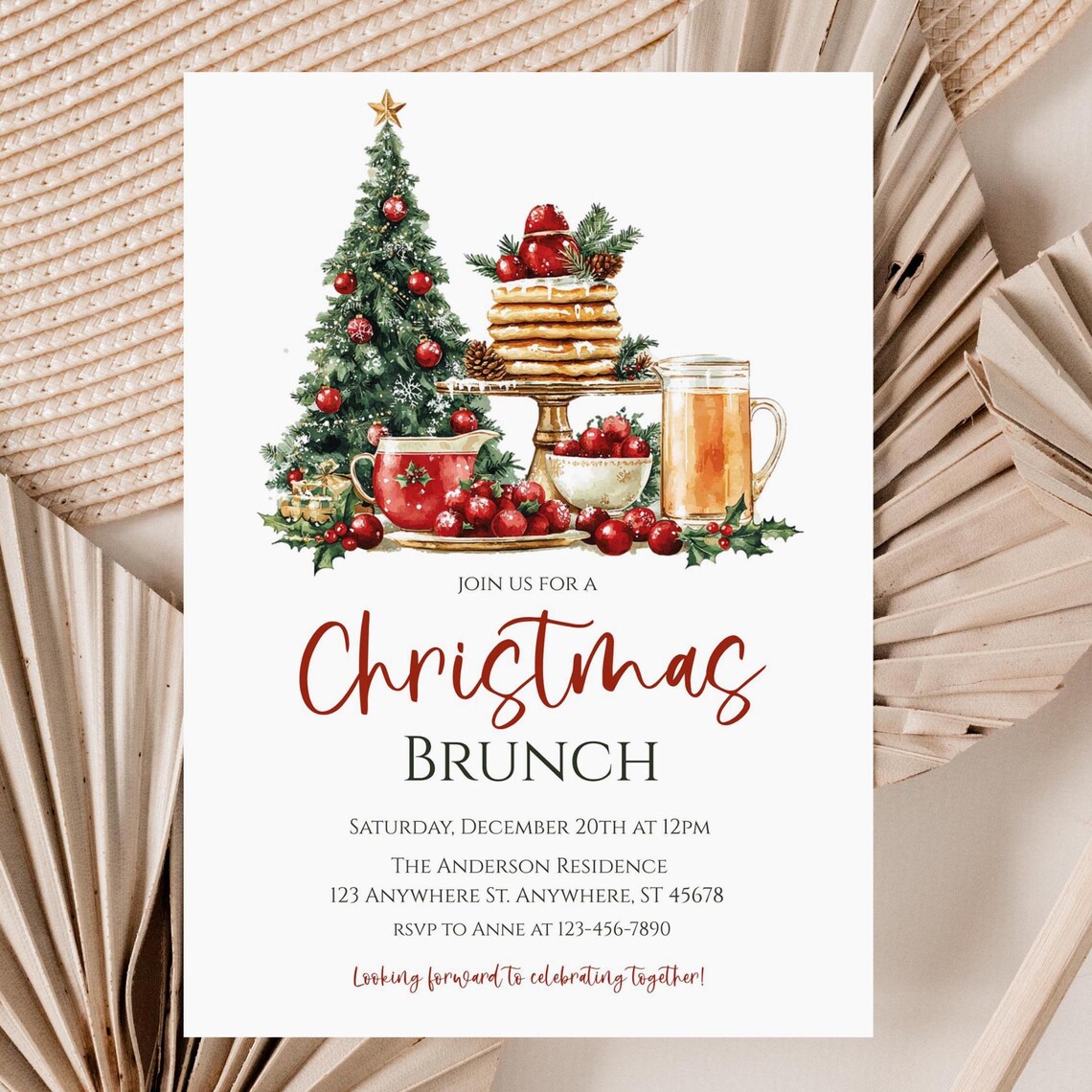 Editable Christmas Brunch Invitation, Christmas Party Invite, Holiday ...