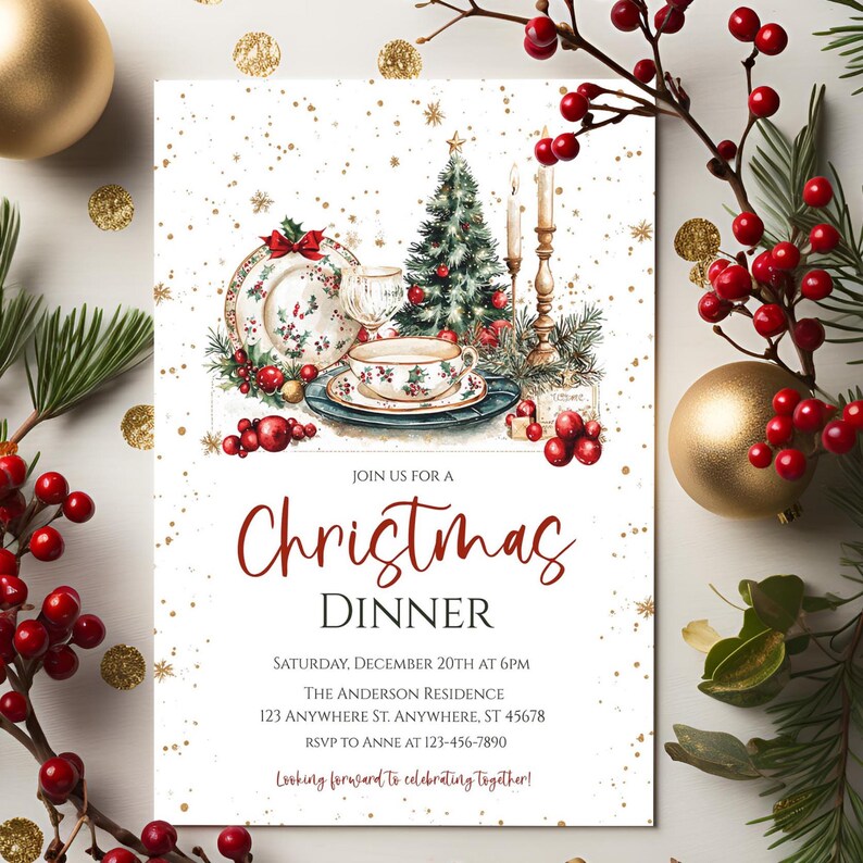 Editable Christmas Dinner Invitation, Christmas Dinner Party Invite ...
