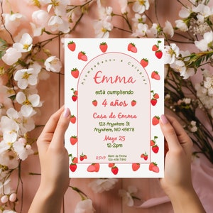 Spanish Strawberry Theme Birthday Invite, Girl Strawberry Birthday ...