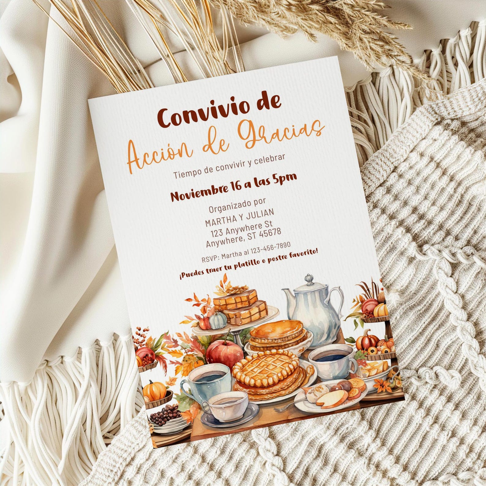 Spanish Friendsgiving Potluck Invitation, Convivio De Acción De Gracias ...