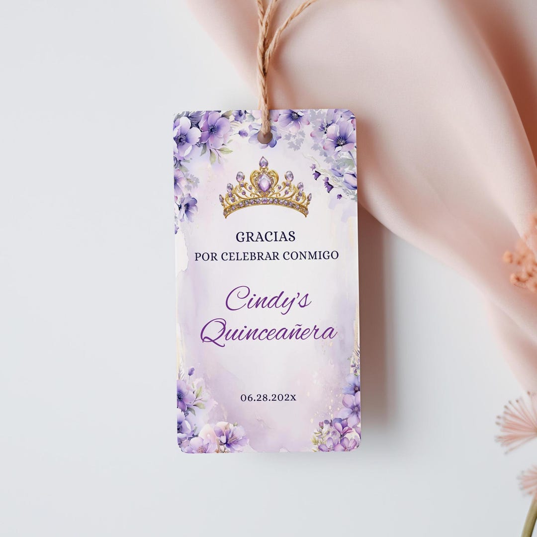 Spanish Purple & Gold Quinceanera Party Favor Tag, Quince Thank You ...