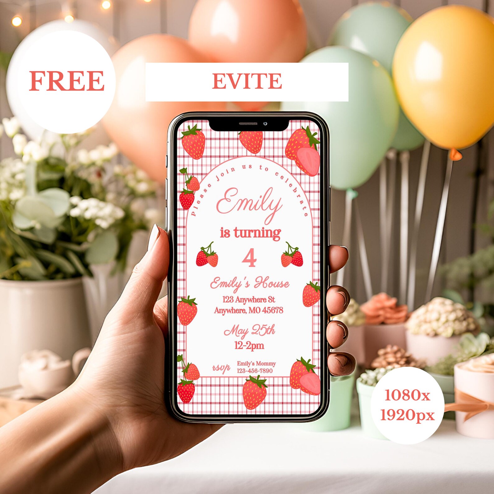 Girl Strawberry Birthday Invitation, 4th Birthday, Any Age Birthday ...