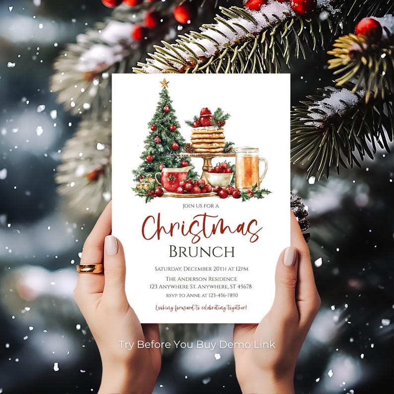 Editable Christmas Brunch Invitation, Christmas Party Invite, Holiday ...