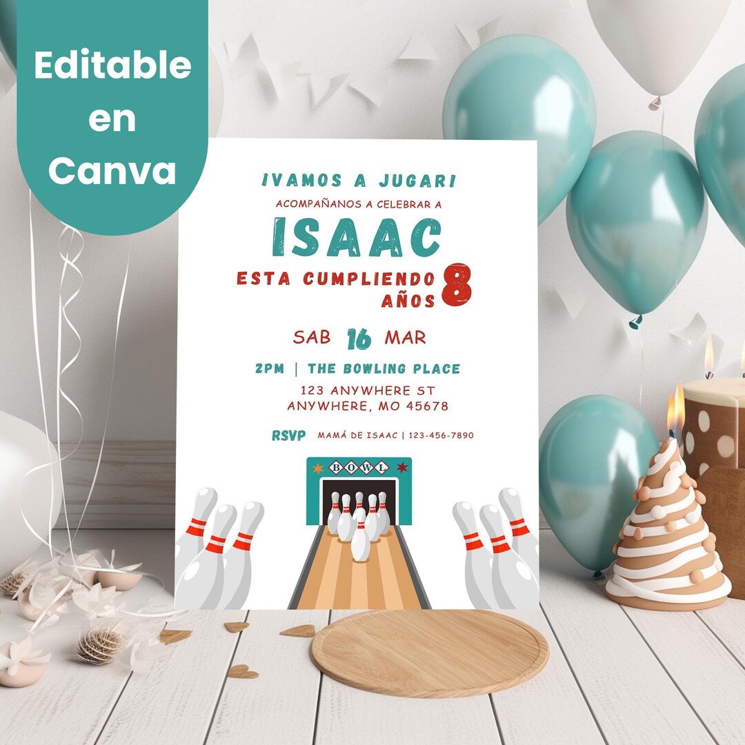 Spanish Bowling Birthday Party Invitation, Boy Birthday, Strike Up ...