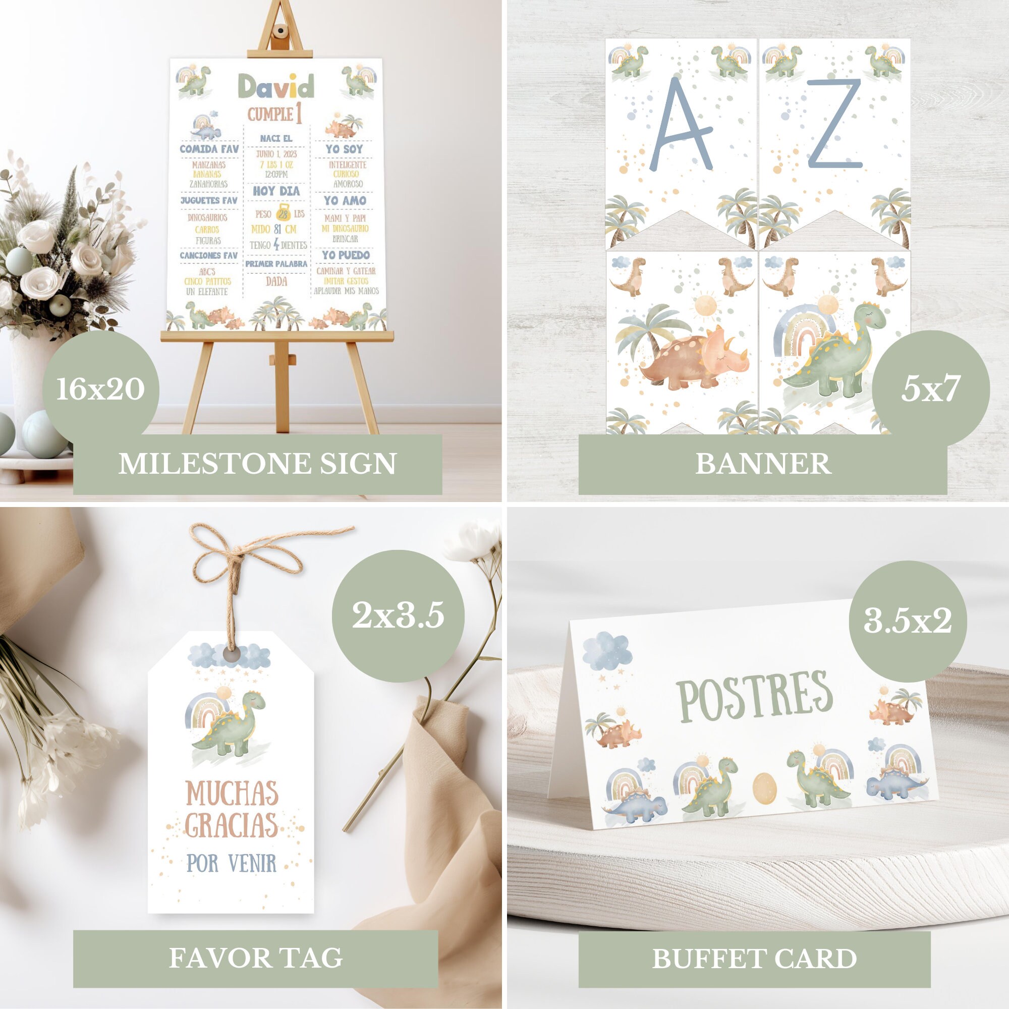 Spanish Dino Birthday Bundle, Dino Theme, One Rex, Boy First Birthday ...