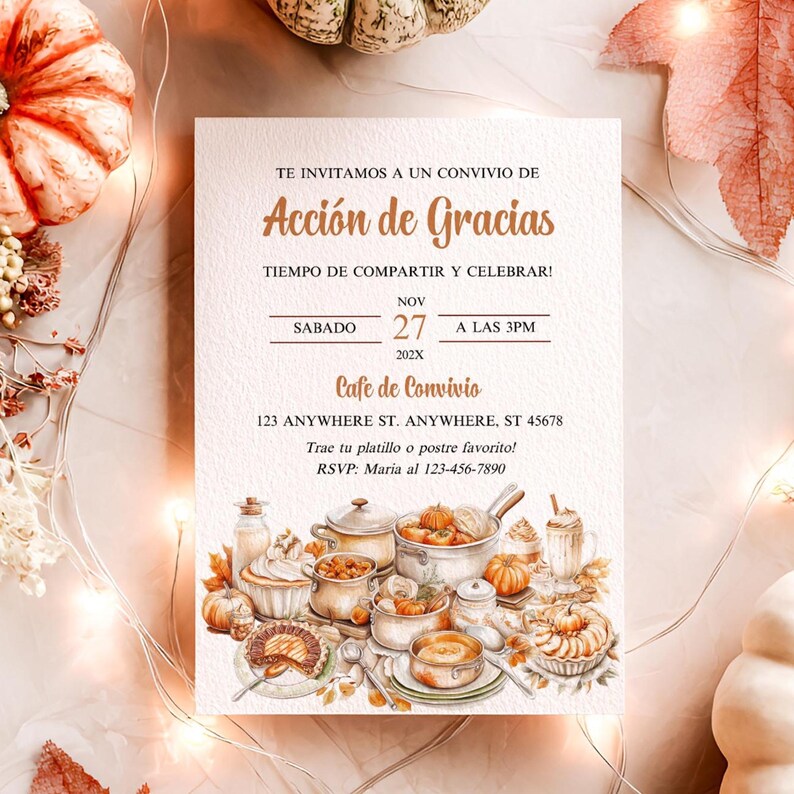 Spanish Friendsgiving Potluck Invitation, Convivio De Acción De Gracias ...